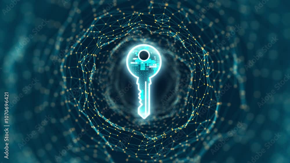 Motion graphic of Blue digital security key logo and tunnel line ...