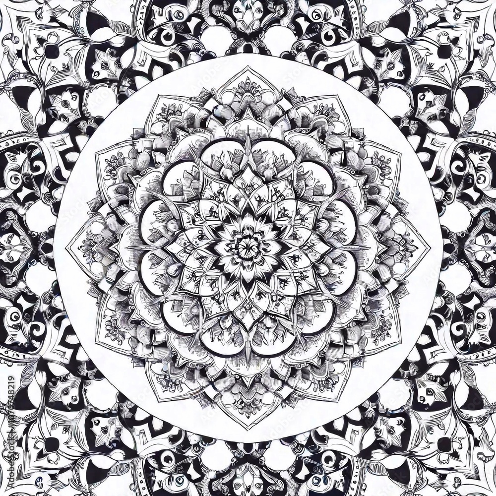 A mandala coloring page with a fantasy theme, featuring dragons ...