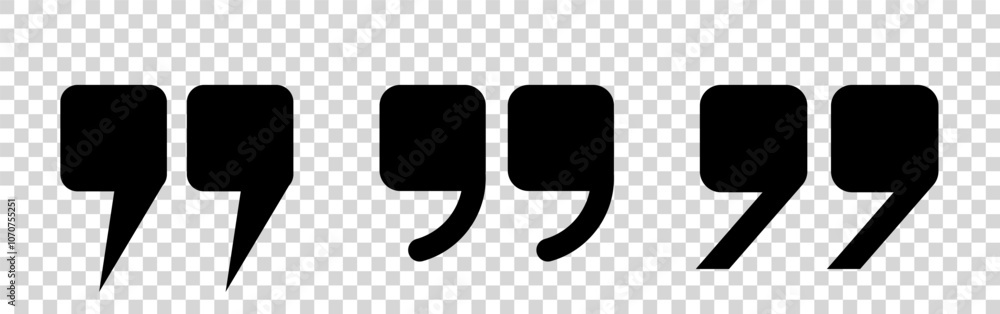 A set of black quotation mark icons on a transparent background. Quotes ...