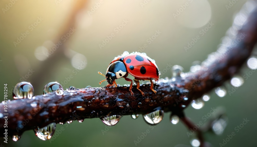 Dotted Ladybug eating plant louse as beneficial insect and plant louse ...