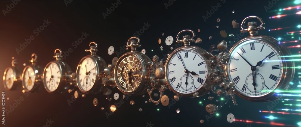 A surreal image depicting the transition from analog to digital time ...