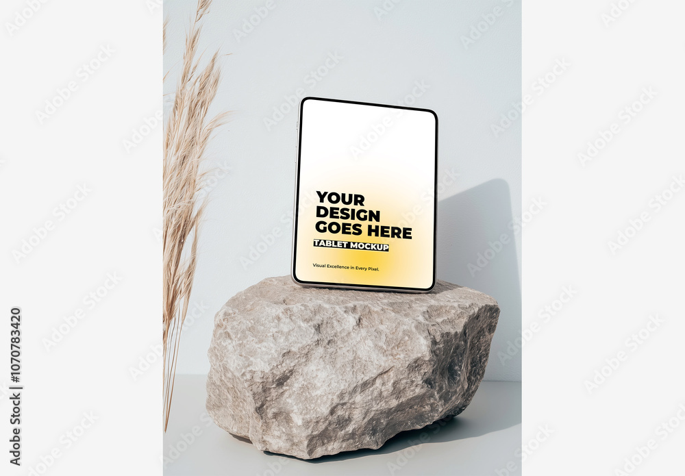 Creative Tablet & Tablet Mockup on Rock with Plant & Vase: Perfect ...