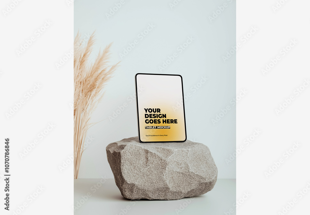 Stunning Tablet Mockup: Tablet on Rock with Plant & Vase Featuring ...