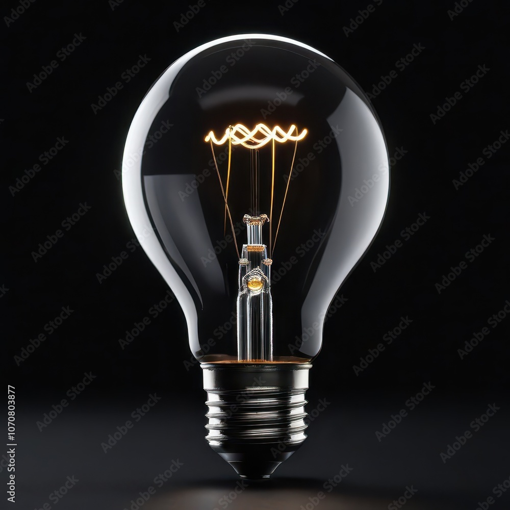 Close-up of an incandescent light bulb on a black background, low light ...