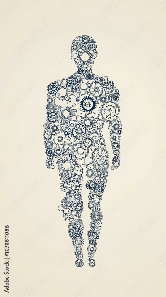 A single line drawing depicting a human figure composed entirely of ...