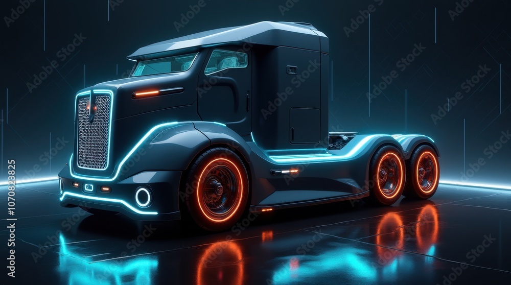 A futuristic electric truck with an ultra-modern aerodynamic design ...