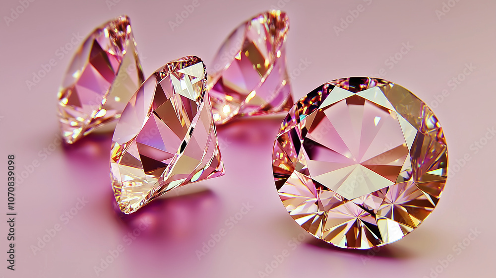 A dazzling arrangement of brilliant diamond-cut gems in a soft rose ...