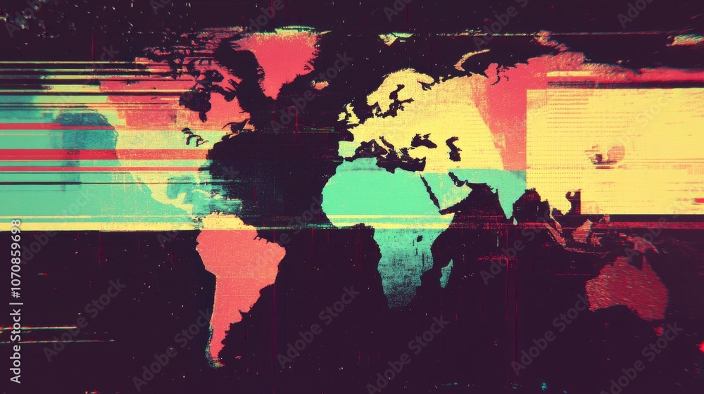 Global communications disruption illustration depicting a world map ...