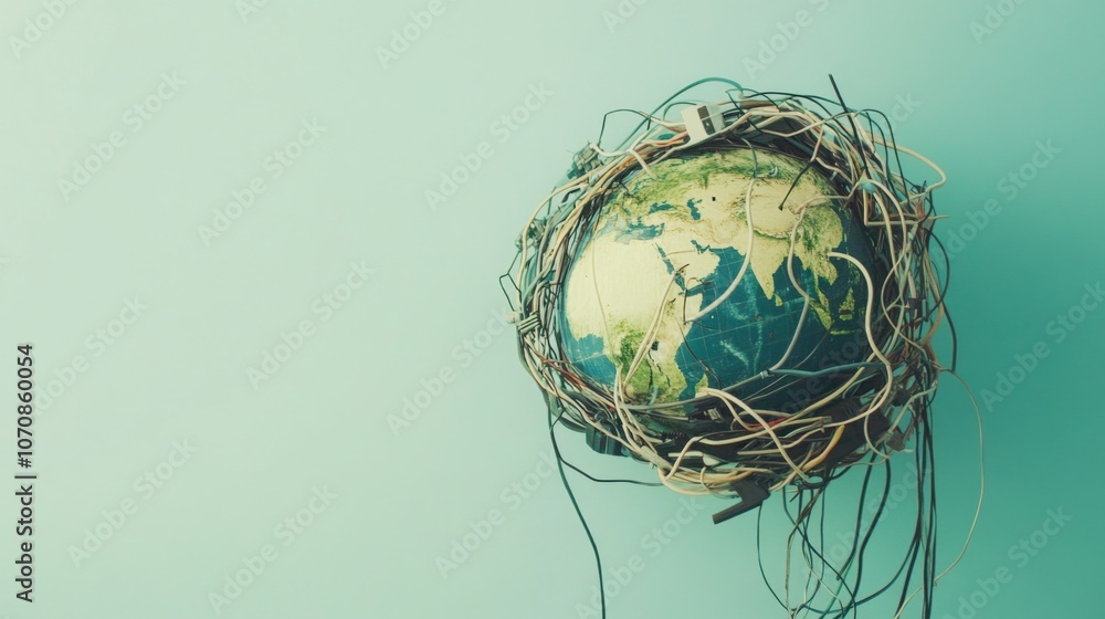 Global communications disruption illustration depicting a world map ...