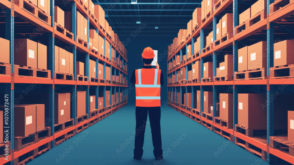 warehouse worker scanning barcodes in storage facility, surrounded by ...