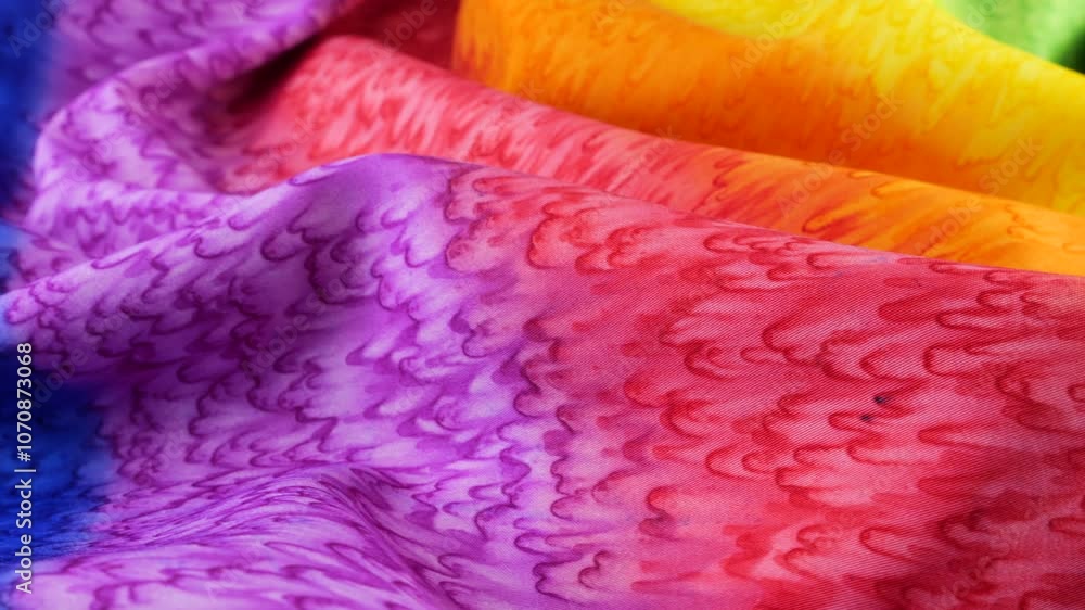 Soft folds of fabric hand-dyed in bright rainbow colors. Color ...