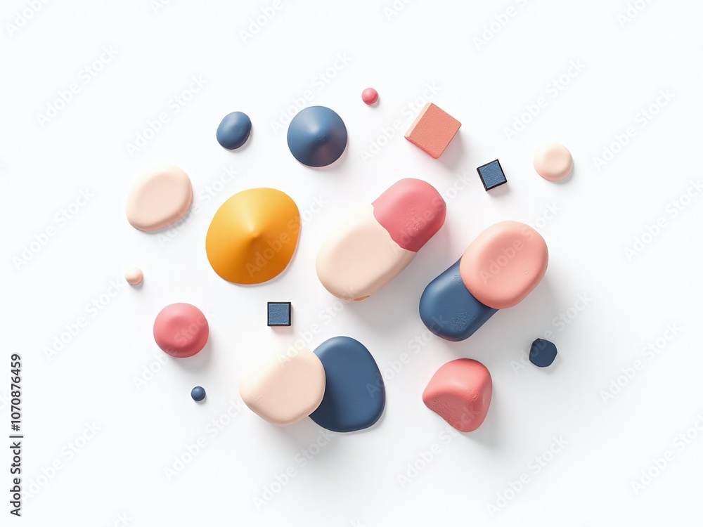 Abstract shapes of paint and fluid dynamics interact with simple cubes ...