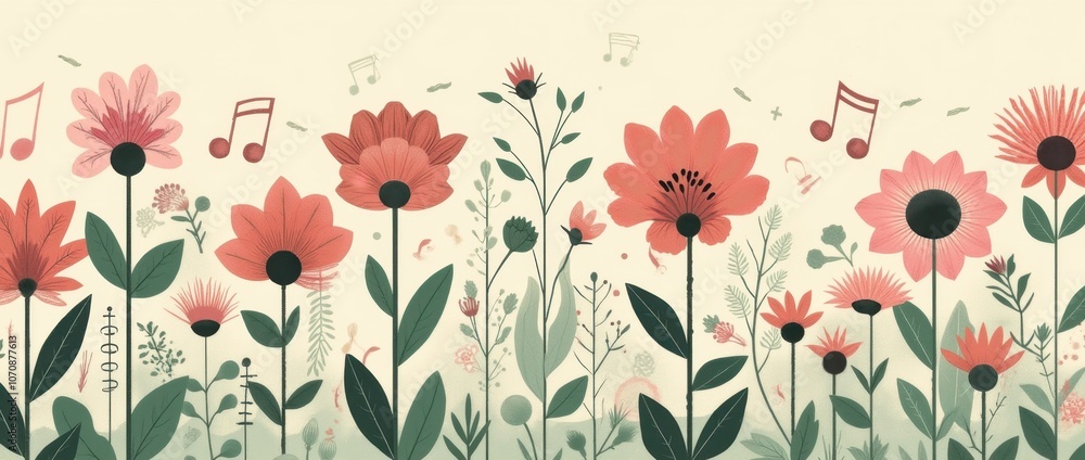 An abstract arrangement of flowers made from musical instruments ...