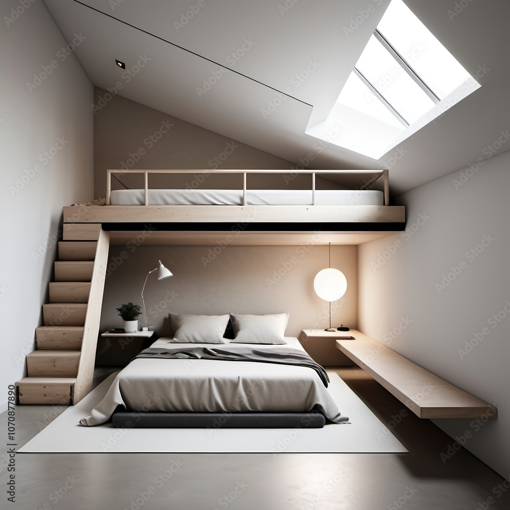 Minimalist Lofted Sleeping Area – A raised sleeping area with a ...