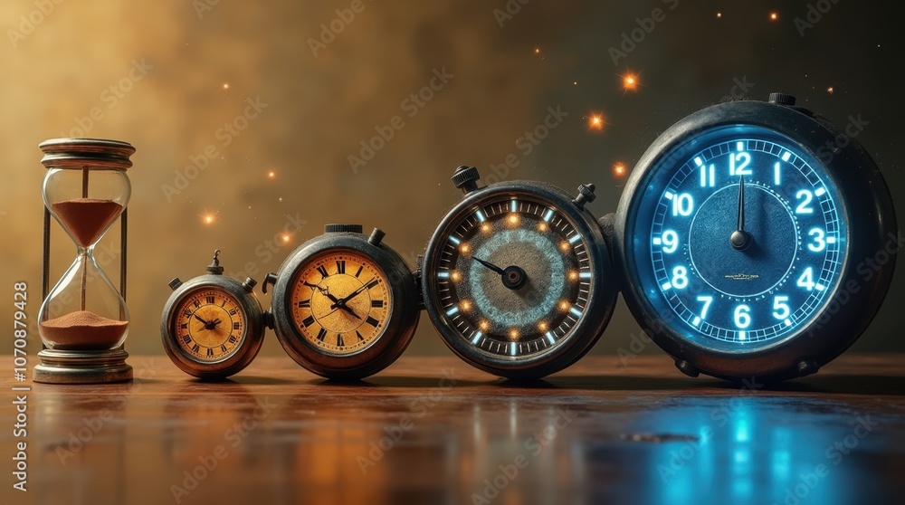 A surreal image illustrating the evolution of time measurement—on the ...
