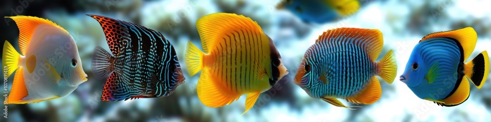 Foto de A close up view of various angelfish species in an underwater ...