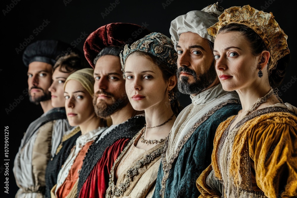 Poster Group of people dressed in traditional Renaissance attire ...