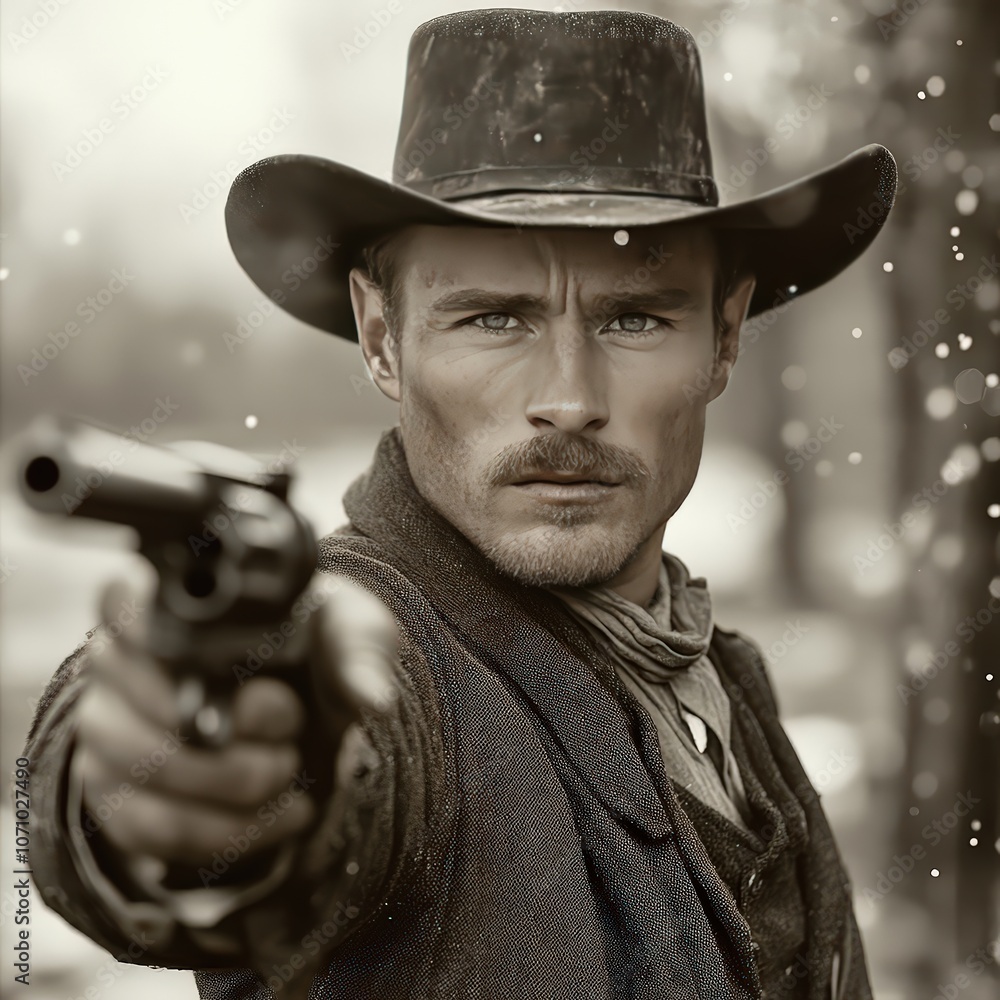 Cowboy in a gunfight pose with a revolver Stock Photo | Adobe Stock