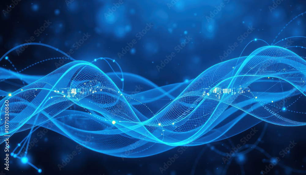 Futuristic Blue Waves With Glowing Particles Create Mesmerizing Visual