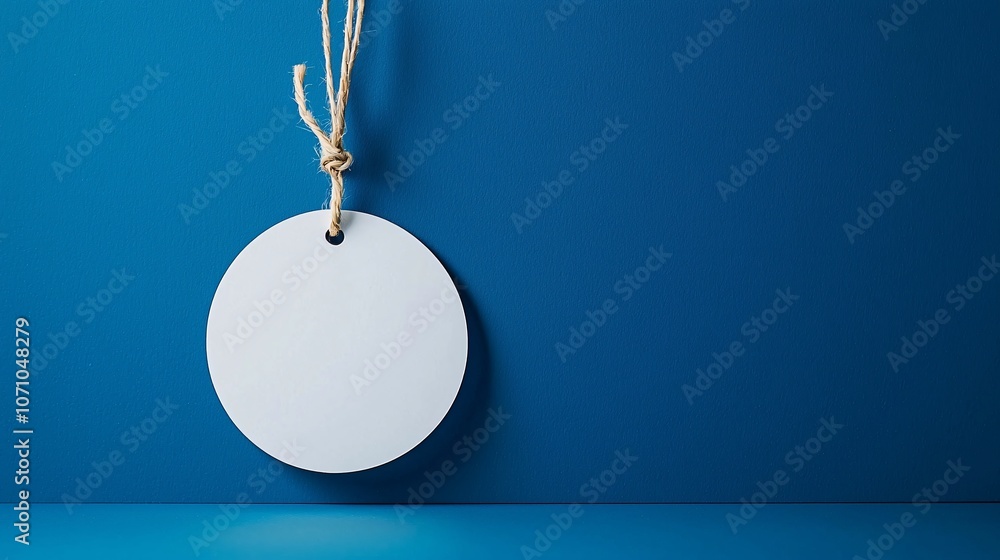 Blank circular tag on a solid blue background large space for branding ...
