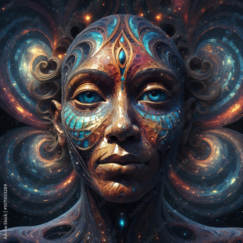 3D image, A mesmerizing and intricate digital artwork of a celestial ...
