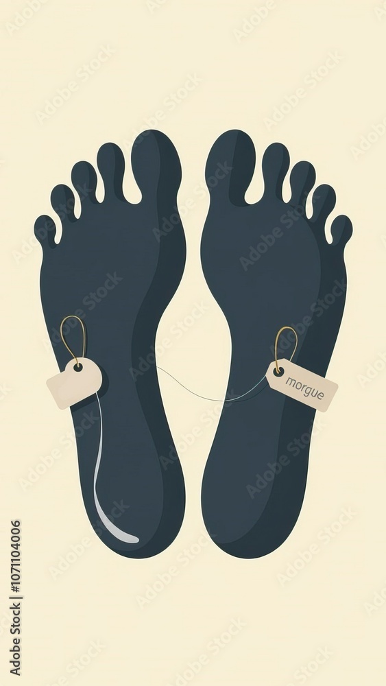 Illustration of matching feet with toe tags symbolizing mortuary ...