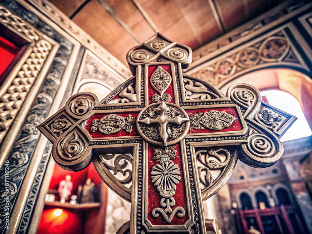 Portrait of a Coptic Christian Cross with Intricate Designs and ...