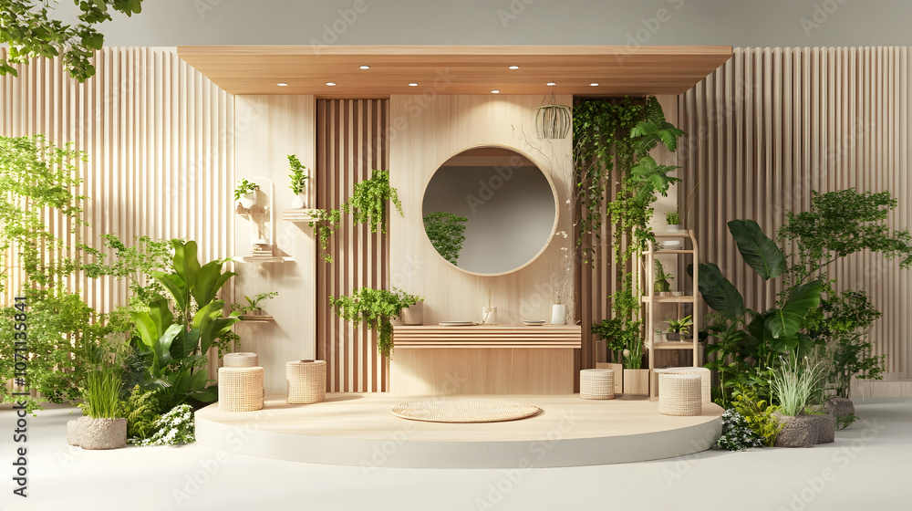 Nature-Themed Exhibition Booth: 3D render of an exhibition booth ...