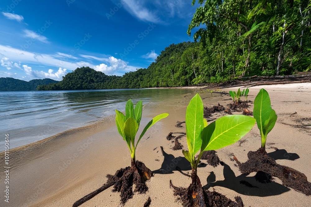 Realistic image of a tropical rainforest floor on Earth, with vibrant ...
