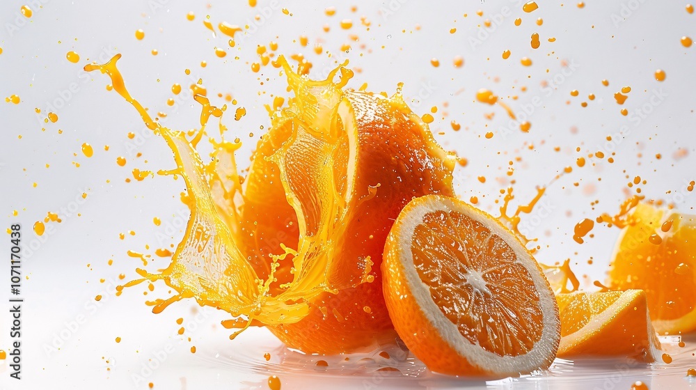 Exploding orange fruit against a white background, capturing dynamic splashes Stock Photo ...