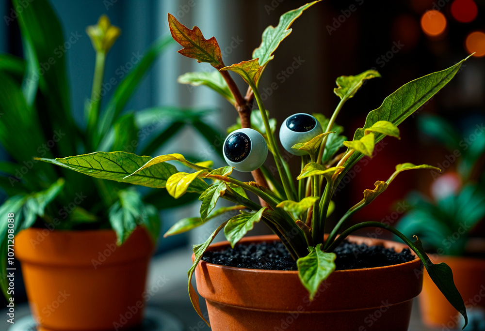 A potted plant with googly eyes, ultra realistic, professional ...