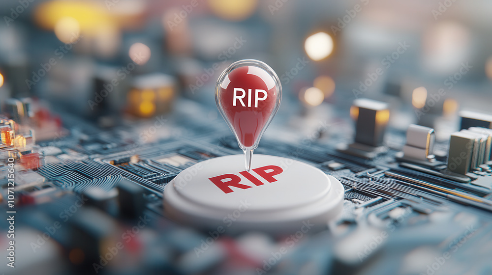 Red pin icon marks cemetery on digital map, symbolizing remembrance and ...