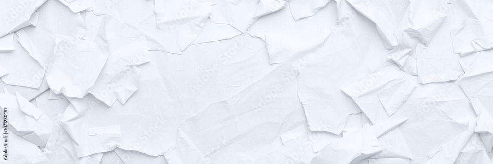 Crumpled white paper with deep creases and folds, creating a textured ...