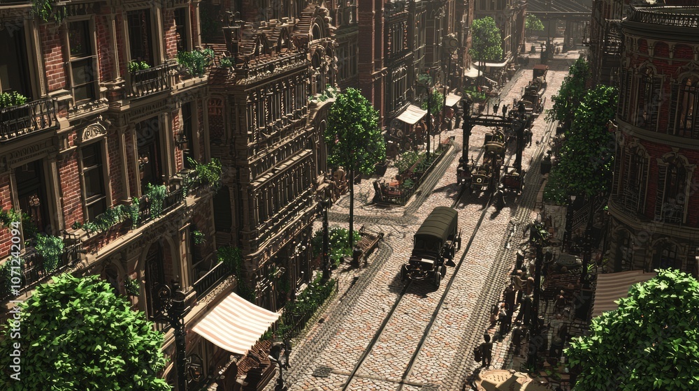 Steampunk Cityscape: A Detailed 3D Render of a Bustling Victorian-Era ...