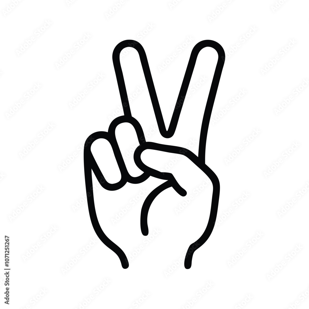 Black Outline Peace Hand Gesture Icon, Minimalist black outline icon of ...