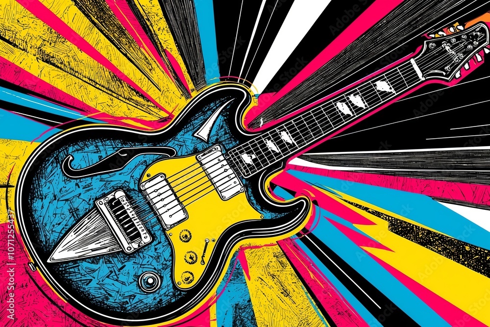 Pop Art guitar with intricate line details with texture. Created with ...