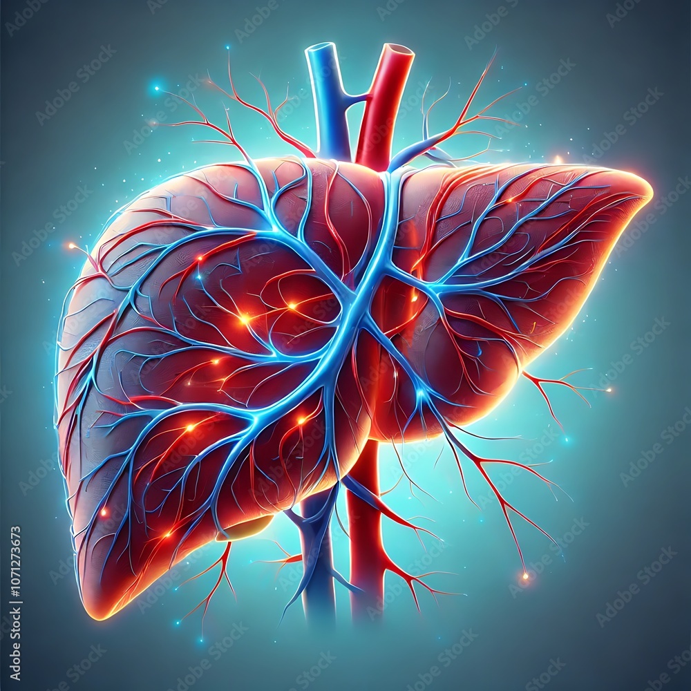 3D Illustration of Human Liver with Blood Vessels, Realistic 3D ...