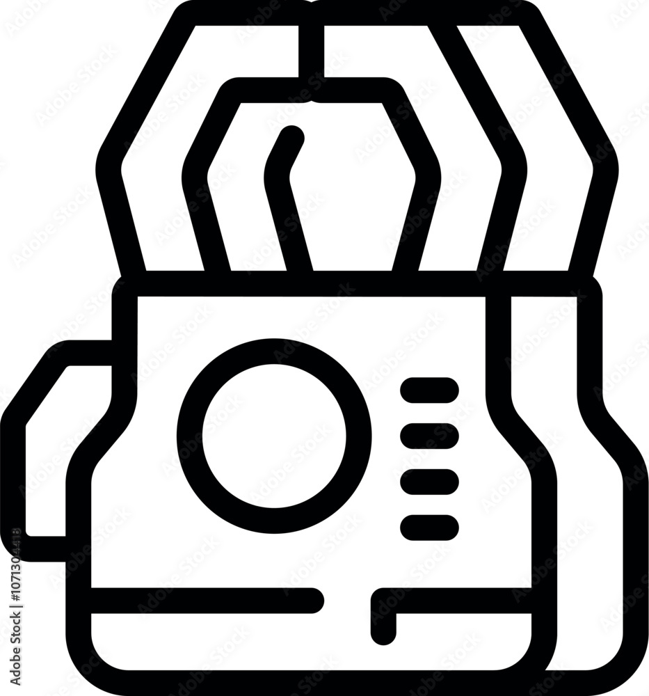 Futuristic device featuring a prominent handle, a large circular ...
