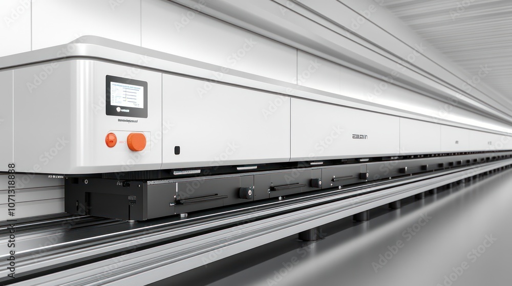 Automated storage and retrieval system (ASRS) with a long row of white ...