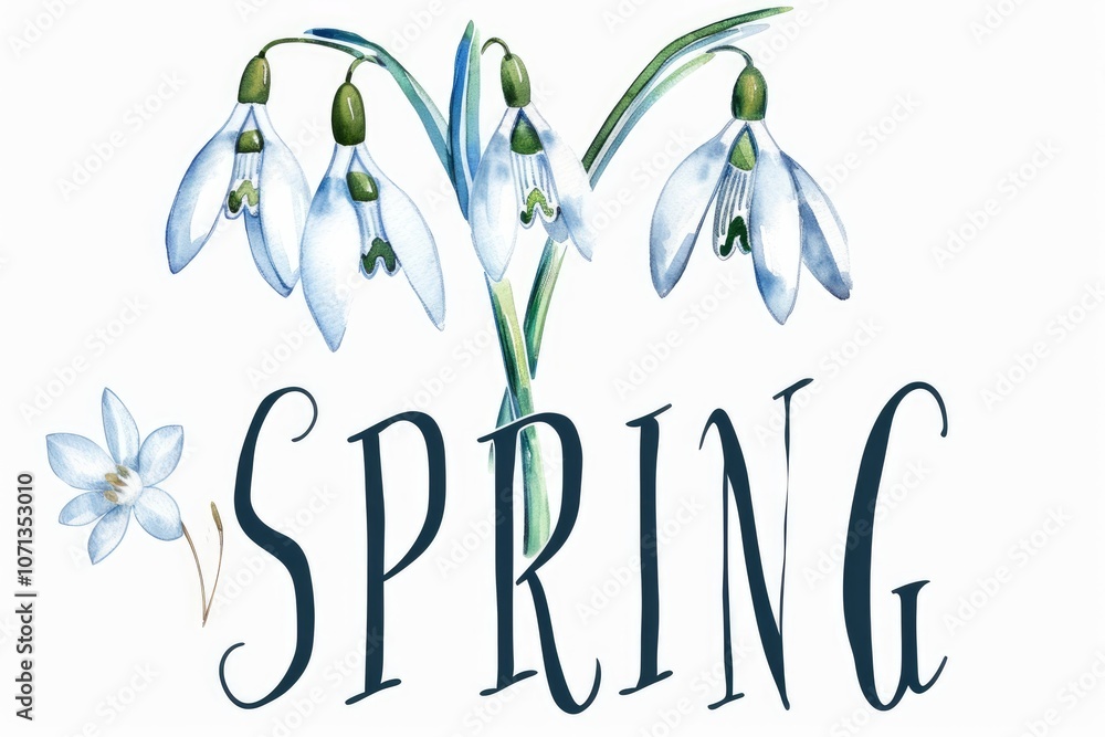 Spring logotype. Lettering spring with a snowdrop for a greeting card ...