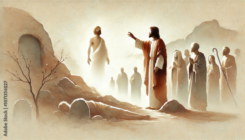 Raising Lazarus from the Dead (John 11:1–44): Jesus calling Lazarus to come forth from the tomb ...