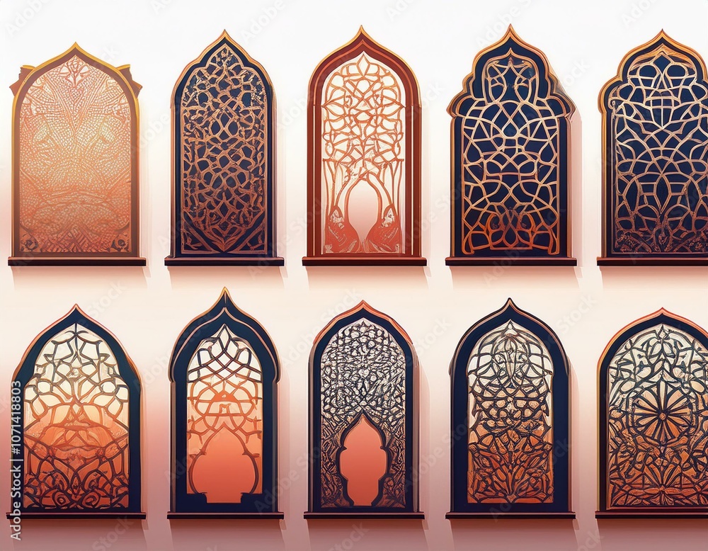 Set of Islamic Window and Arch Designs - Arabic Door Shapes in ...
