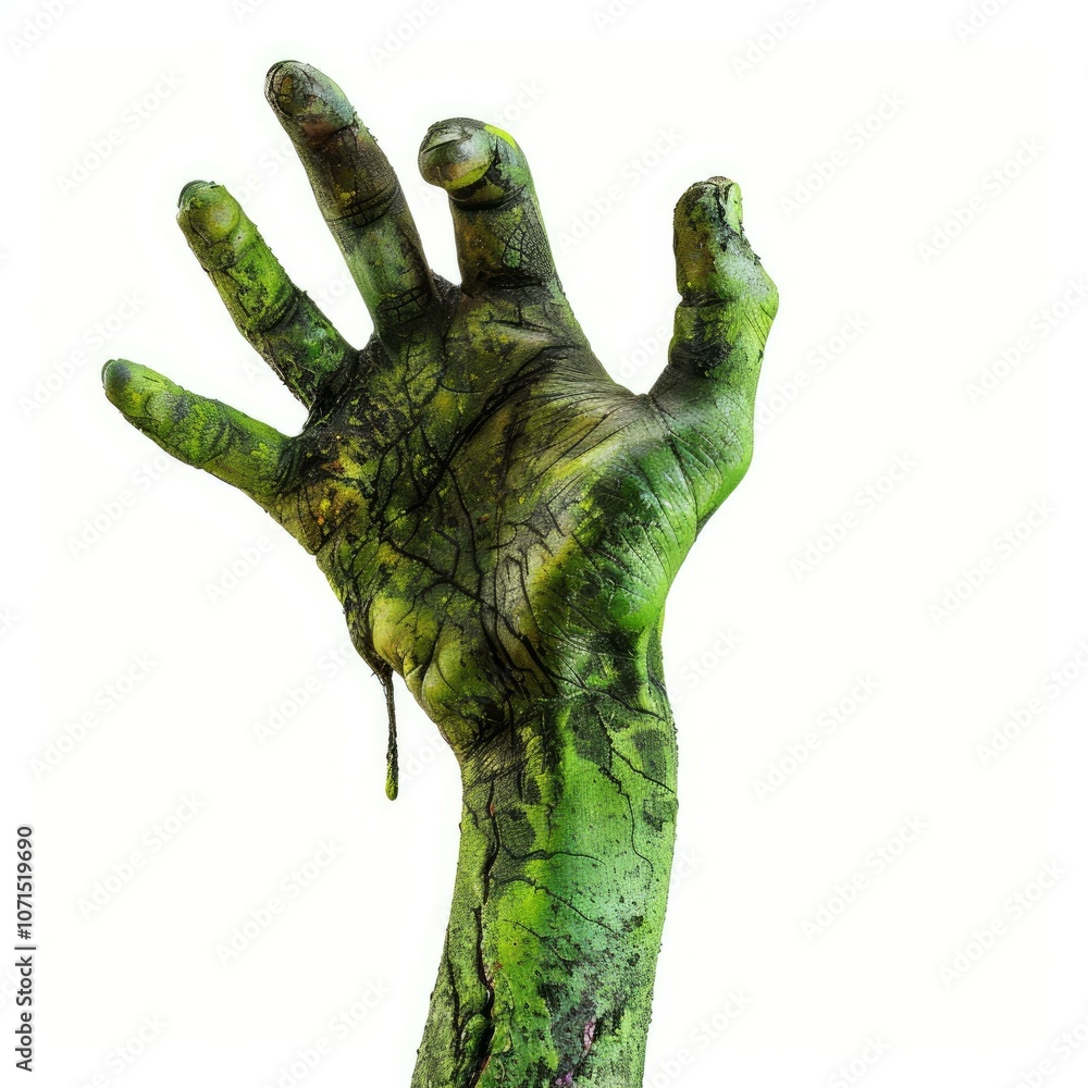 Decomposing green zombie hand reaching up with slime dripping from its ...