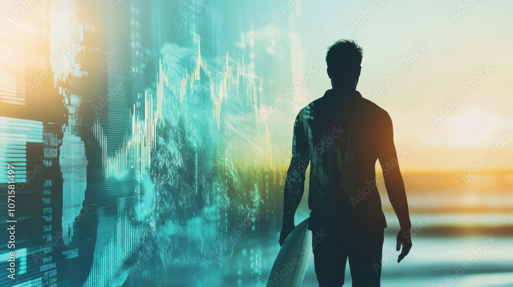 Photo & Art Print business man play surf elliott wave technical graph ...