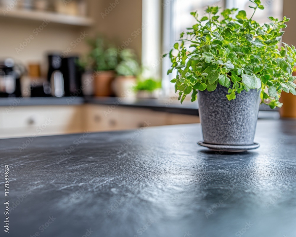 Modern Workspace with Black Granite Countertop, Organized for Design ...