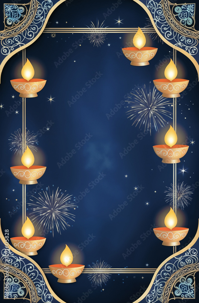 Elegant Diwali card design with a midnight blue background, embellished ...