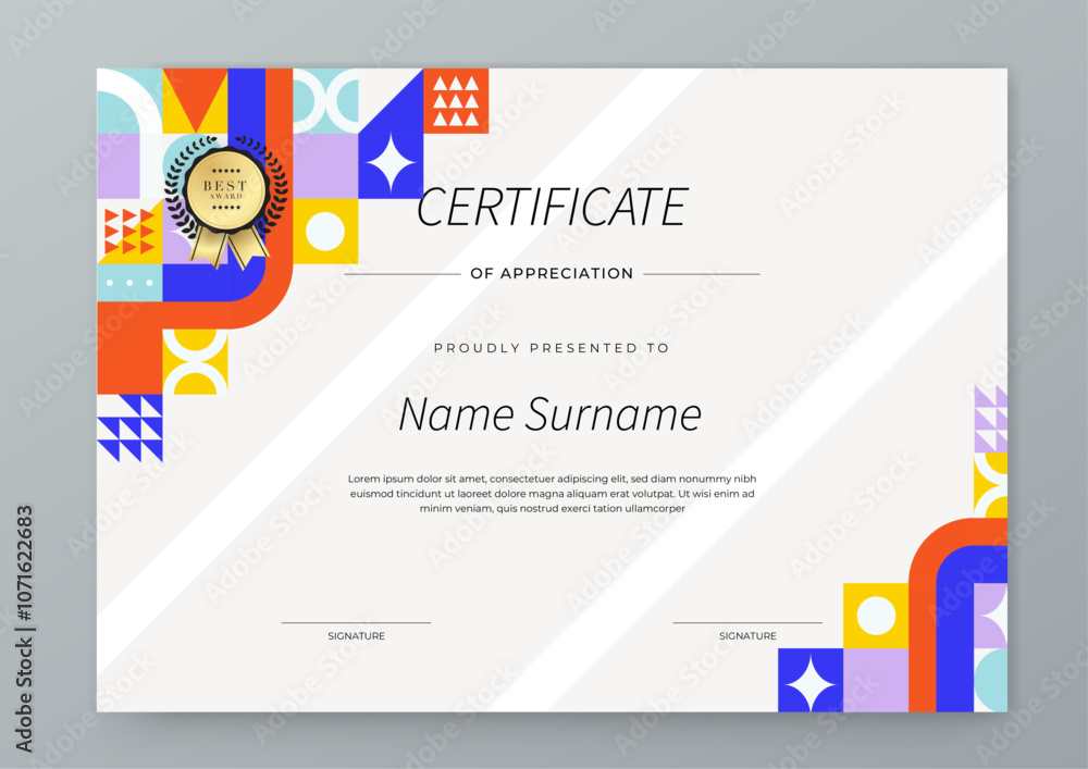 Colorful Geometric Shape Certificate Design Template With Award Badges ...