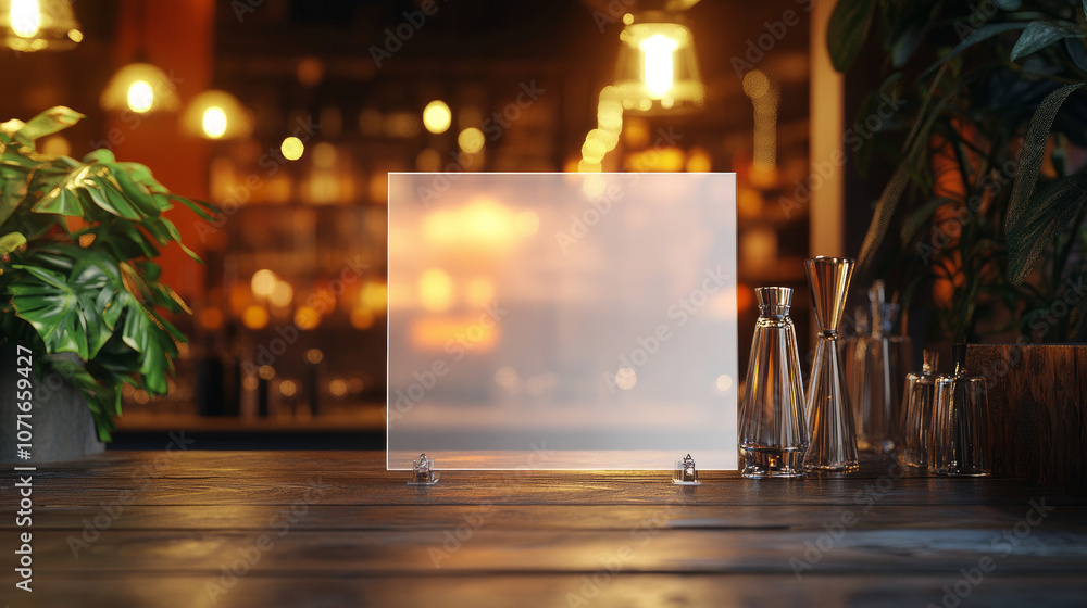Acrylic menu frame with a mock-up design, featuring a slightly blurred ...