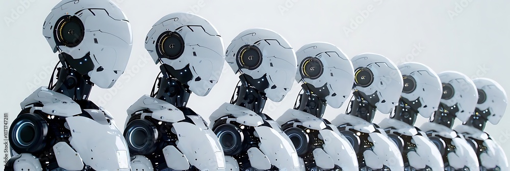 the evolution of robotics captured in a single image, featuring a white ...
