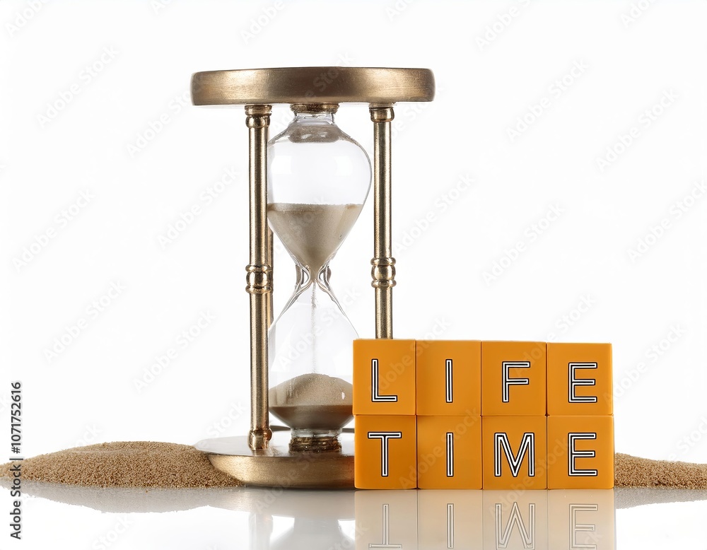 Hourglass measuring lifetime with sand flowing showing life expectancy ...
